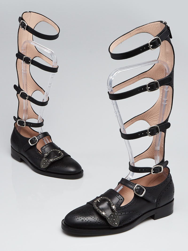 Gucci Black Brogue Leather Queercore Gladiator Flats Size 10/40.5 ...