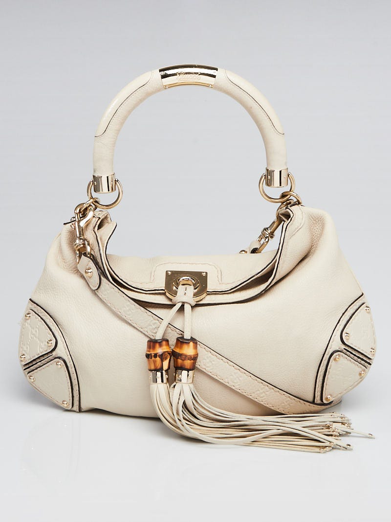 Gucci Ivory Leather Small Indy Babouska Top Handle Bag | Yoogi's Closet
