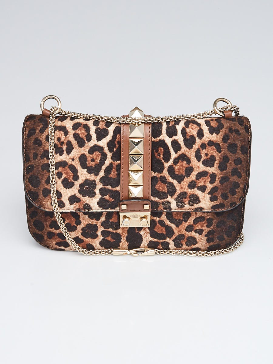 Valentino Leopard Print Pony Hair Rockstud Glam Lock Medium Flap Bag ...