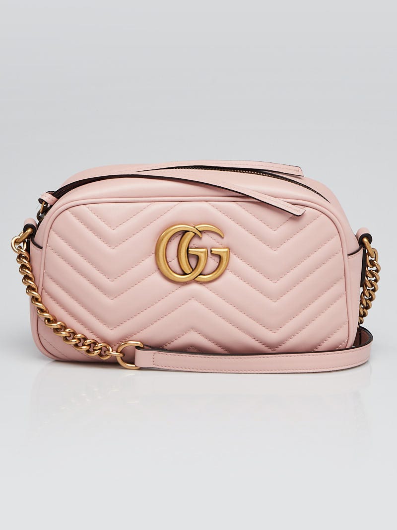 Gucci Light Pink Quilted Leather Marmont Metalasse Small Shoulder Bag ...