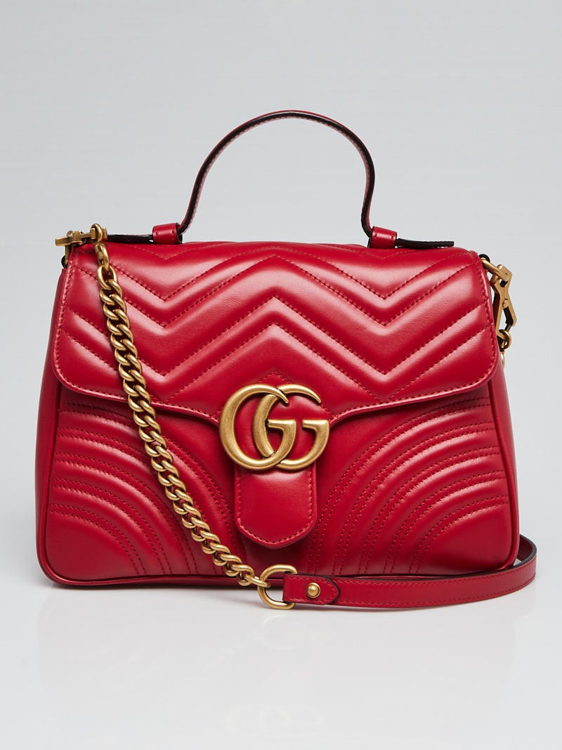 Gucci Red Quilted Leather Marmont Small Top Handle Bag | Yoogi's Closet
