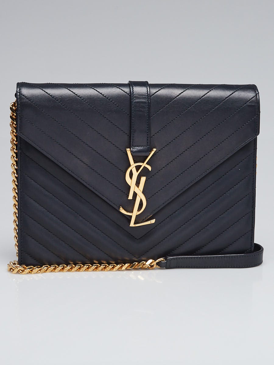 Yves Saint Laurent Blue Chevron Quilted Lambskin Leather Monogram ...