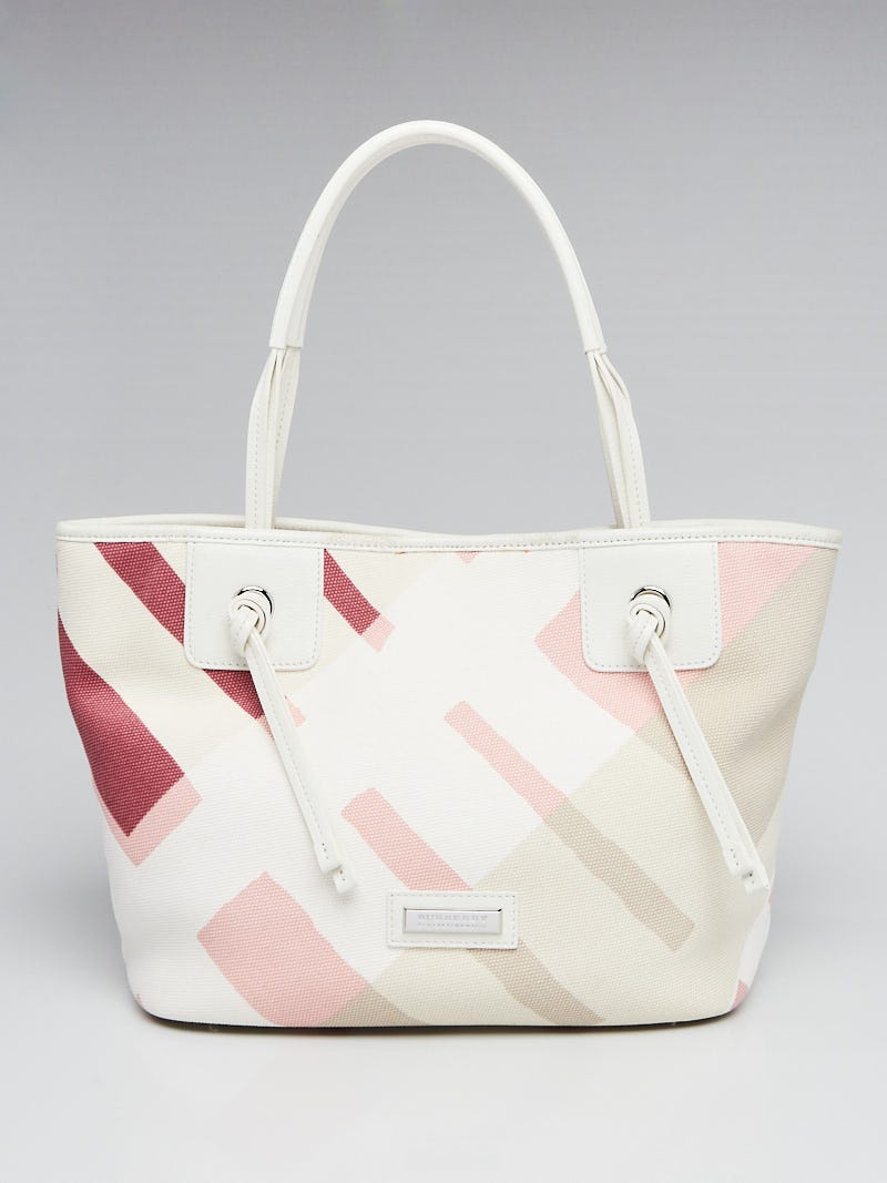 Burberry Pink/White Canvas/Leather Tote Bag | Yoogi's Closet
