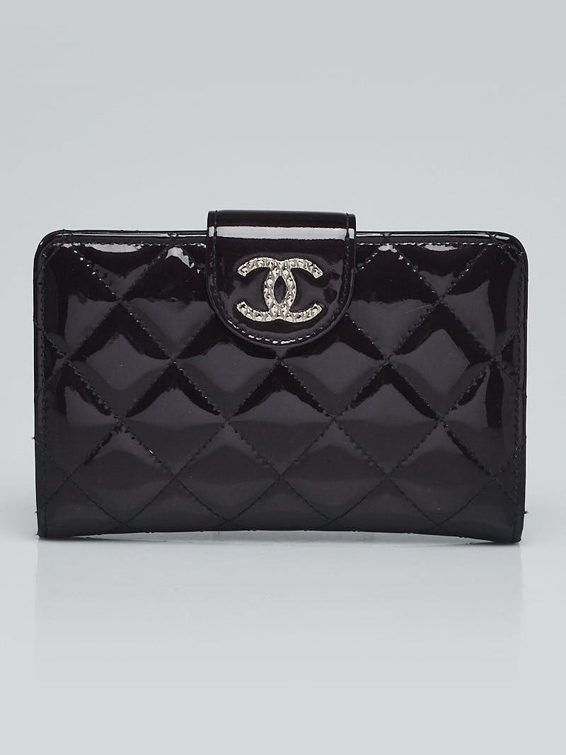 Chanel Black Quilted Patent Leather Brilliant CC Compact French Wallet ...