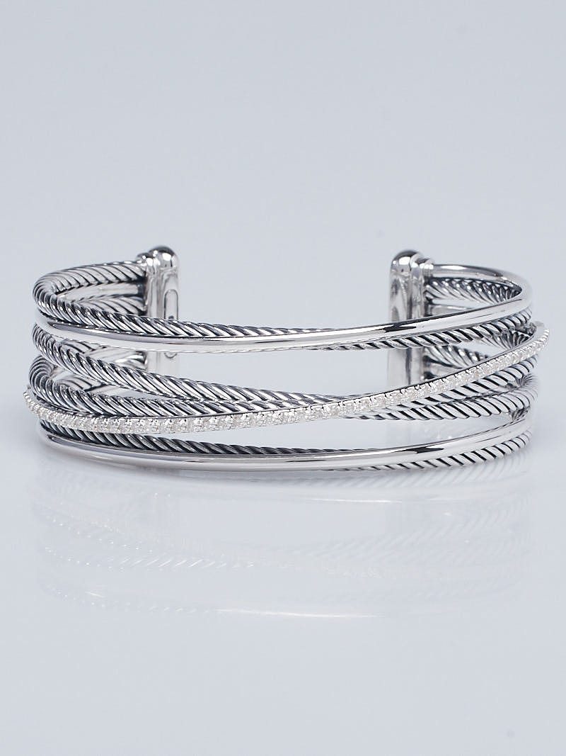 David Yurman Sterling Silver and Diamond 4 Row Crossover Cuff Bracelet | Yoogi's Closet