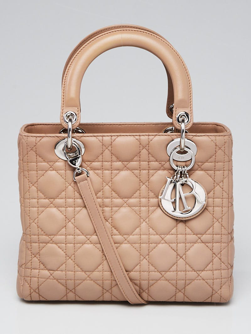 Christian Dior Beige Quilted Leather Medium Lady Dior Bag | Yoogi's Closet