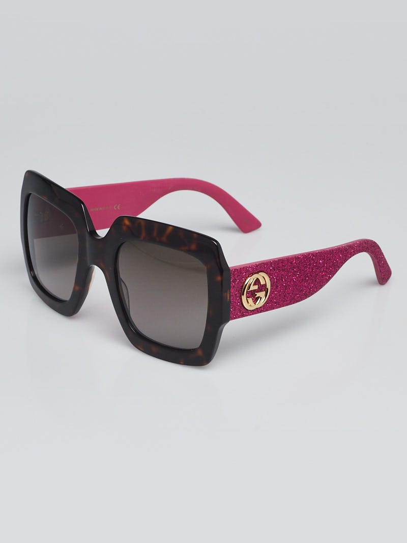 Gucci Tortoise Shell Acetate Pink Glitter Oversized Frames GG0102S ...