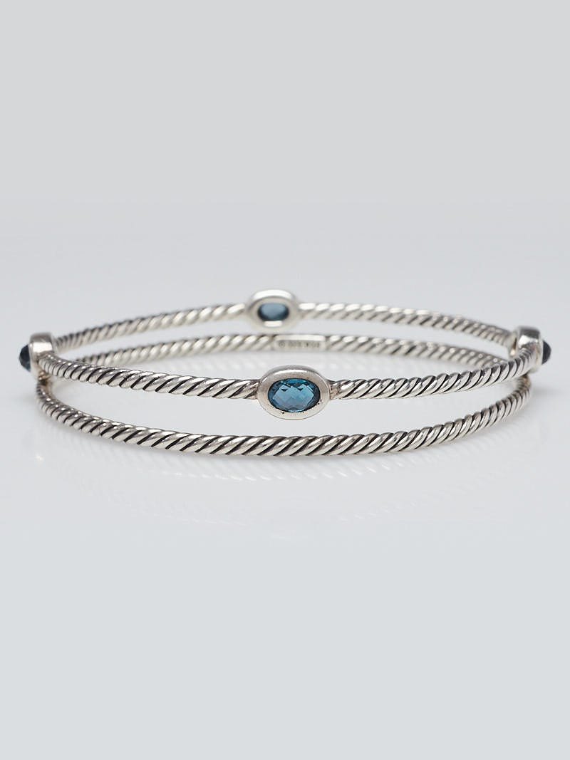 David Yurman Sterling Silver Blue Topaz Cable Classics Bracelet Set ...