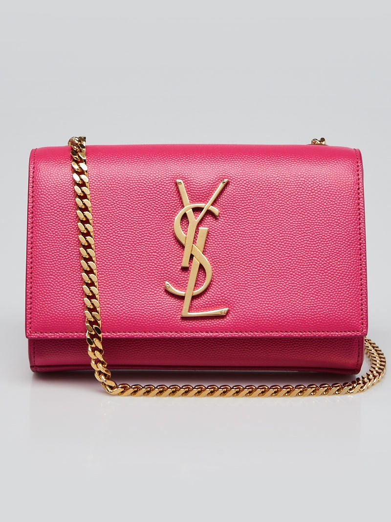 Yves Saint Laurent Pink Grained Calf Leather Small Monogram Crossbody ...
