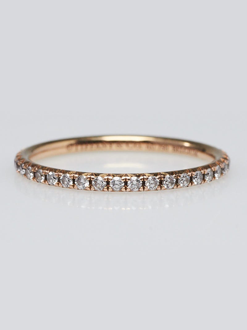Tiffany & Co. 18k Rose Gold and Pave Diamond Metro Ring Size 4.5 ...