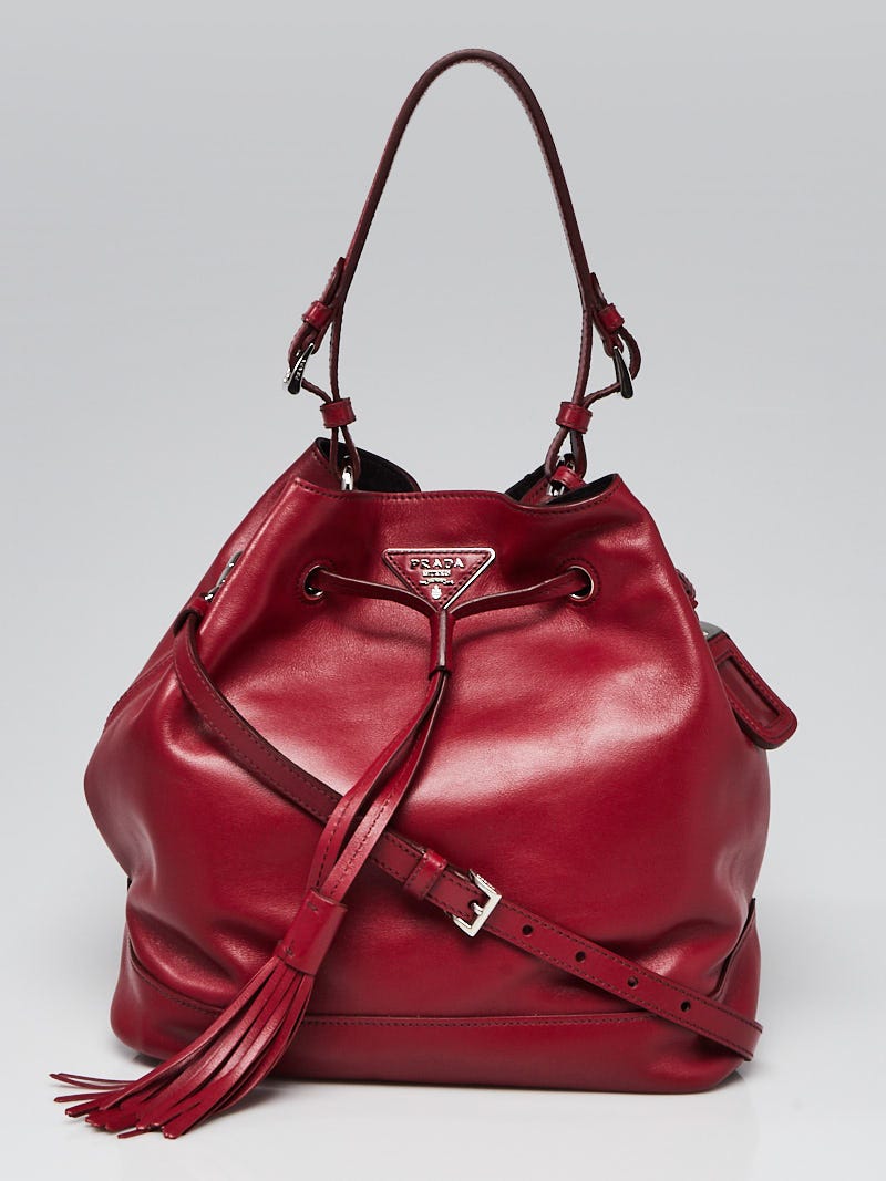 Prada Ruby Soft Calf Leather Cinch Bucket Bag 1BE069 | Yoogi's Closet