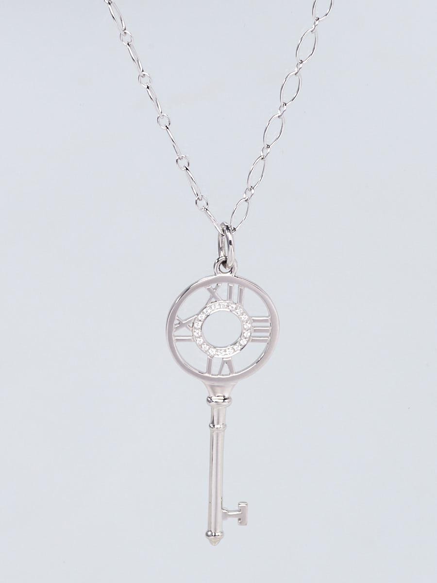 Tiffany & Co. 18k White Gold and Diamond Atlas Tiffany Key Pendant w ...