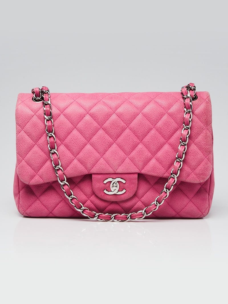 Chanel Pink Quilted Matte Caviar Leather Classic Jumbo Double Flap Bag ...