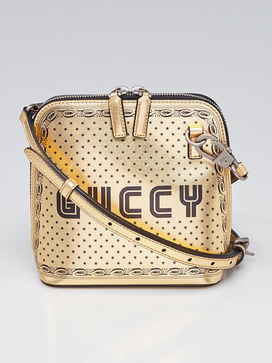 Gucci Gold/Black Leather GUCCY Mini Crossbody Bag | Yoogi's Closet