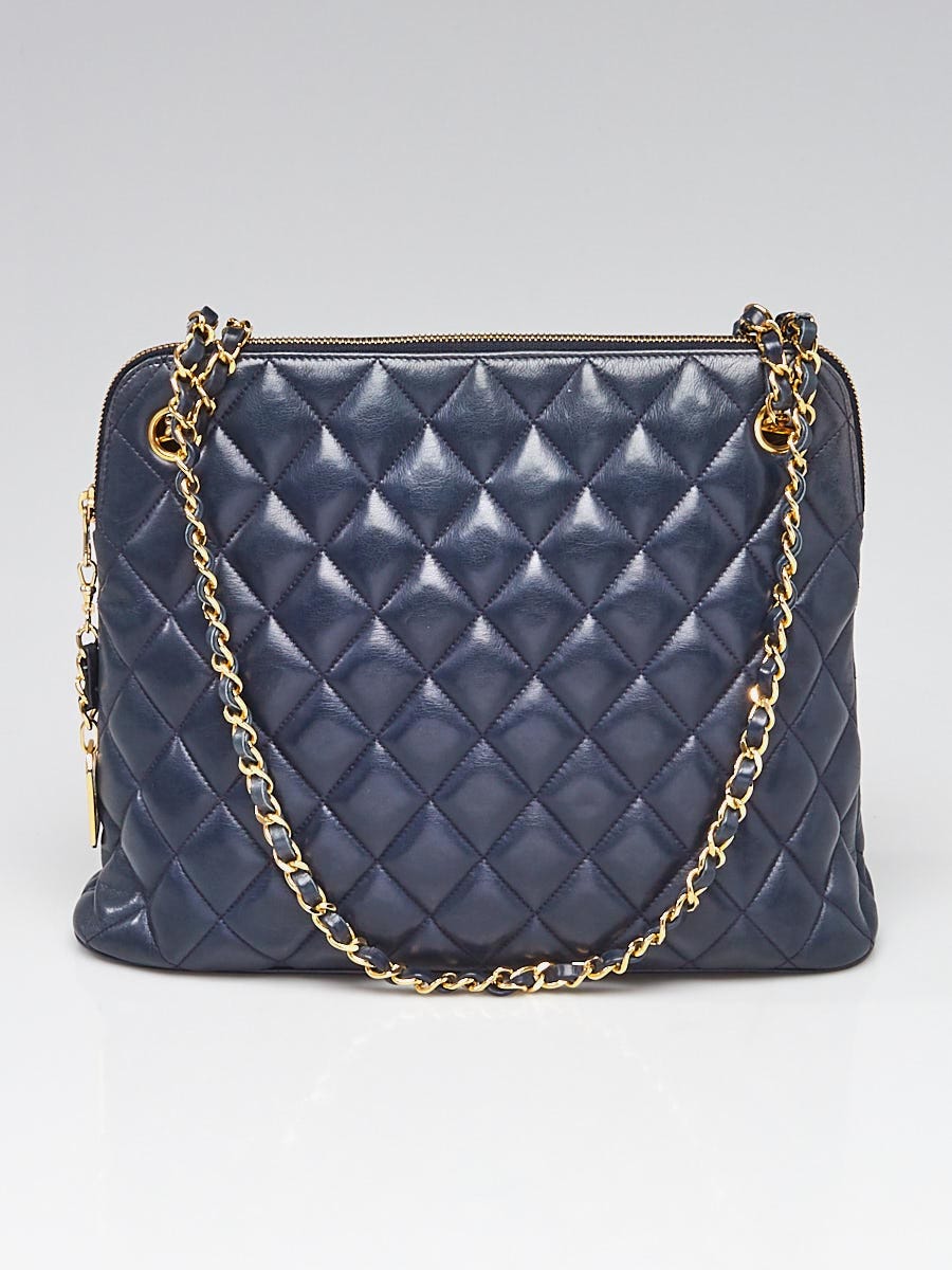 Chanel Navy Blue Quilted Lambskin Leather Shoulder Bag | Yoogi's Closet