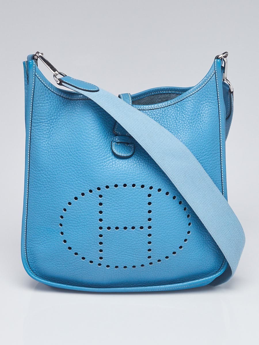 Hermes Blue Jean Clemence Leather Evelyne PM II Bag | Yoogi's Closet