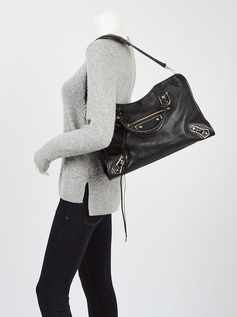 Balenciaga Black Grained Chevre Leather Metallic Edge Balenciaga Black Grained Chevre Leather Metallic Edge