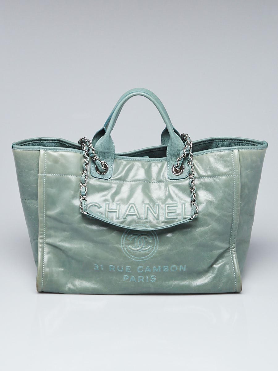 Chanel Green Glazed Leather Large Deauville Shopping Tote Bag | Yoogi's ...