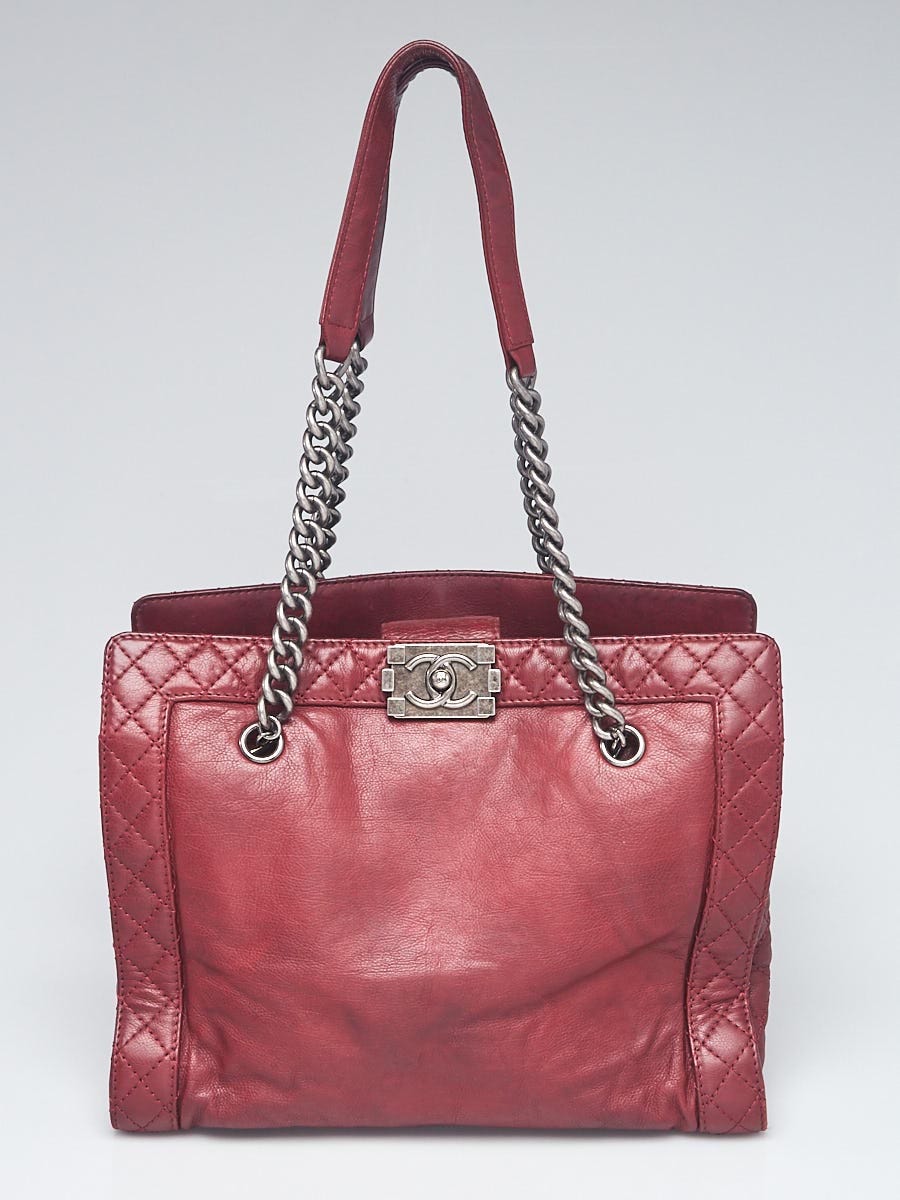 Chanel Bordeaux Calfskin Leather Boy Reverso Tote Bag | Yoogi's Closet