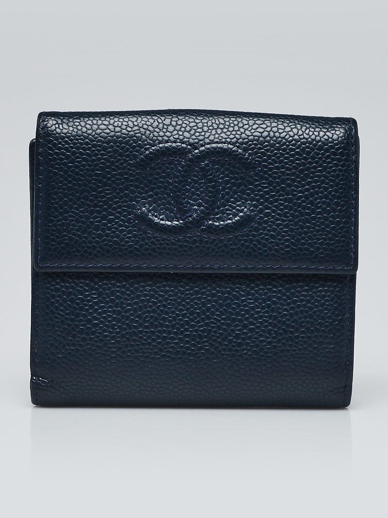 Chanel Blue Caviar Leather CC Compact Wallet | Yoogi's Closet