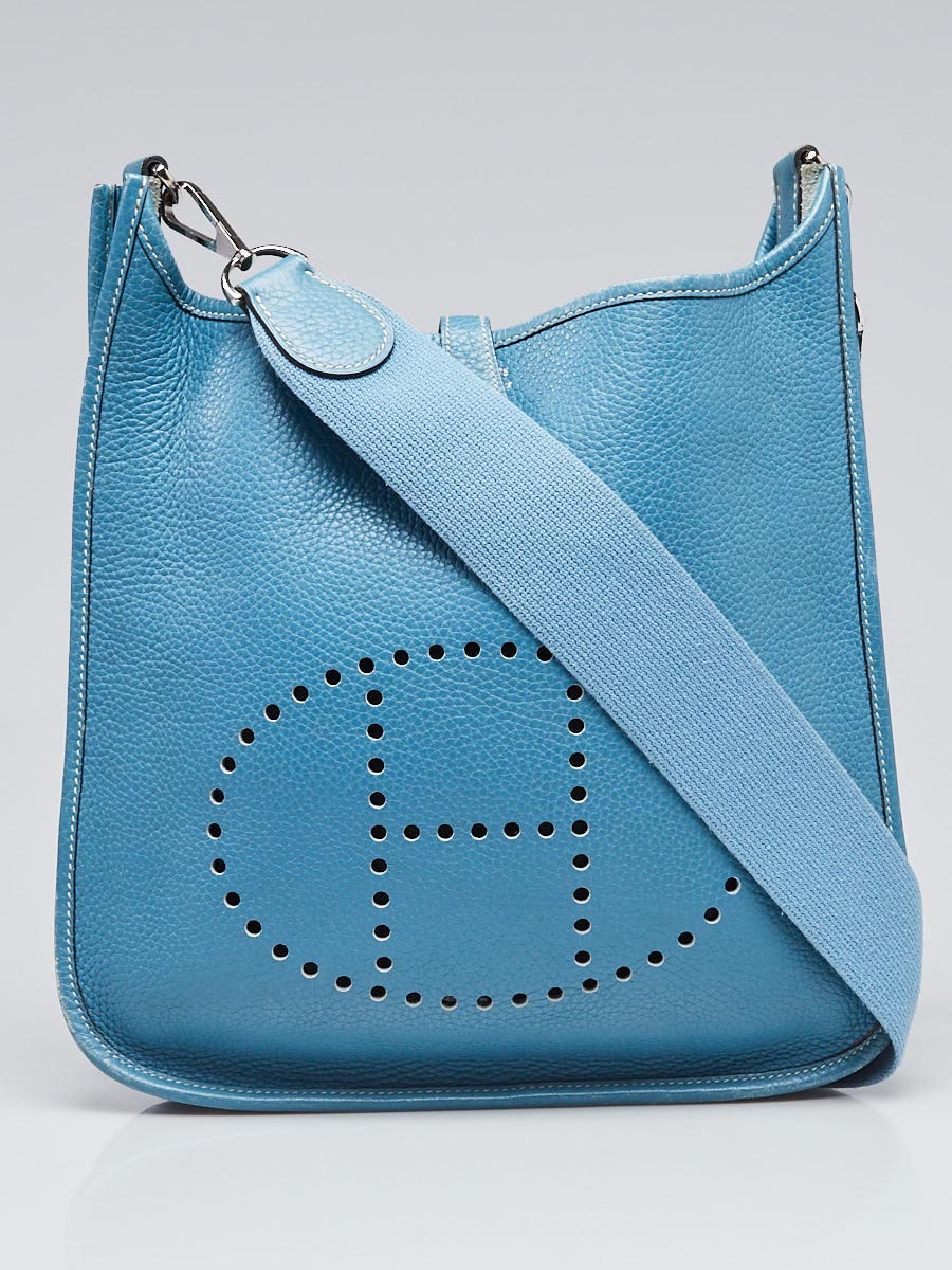 Hermes Blue Jean Clemence Leather Evelyne PM I Bag | Yoogi's Closet
