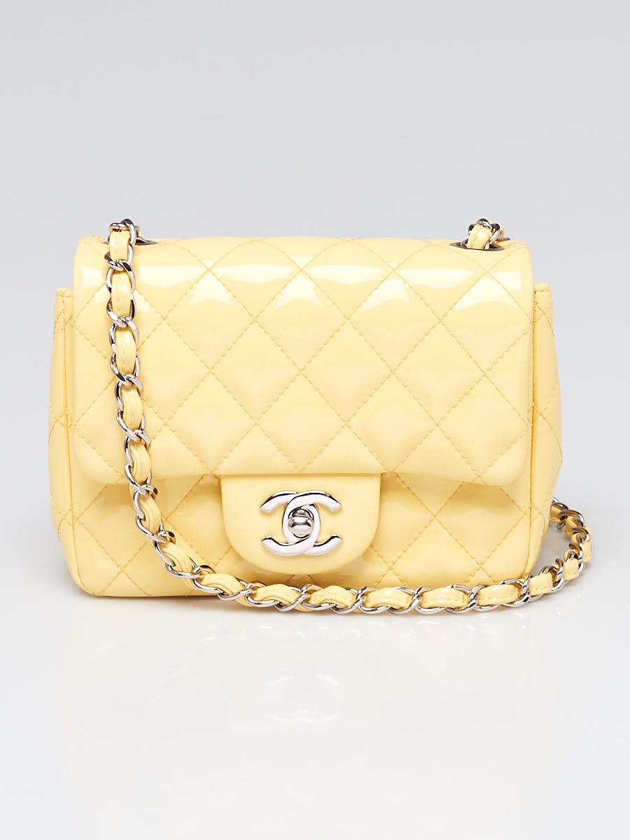 Chanel Light Yellow Quilted Patent Leather Classic Square Mini Flap Bag ...