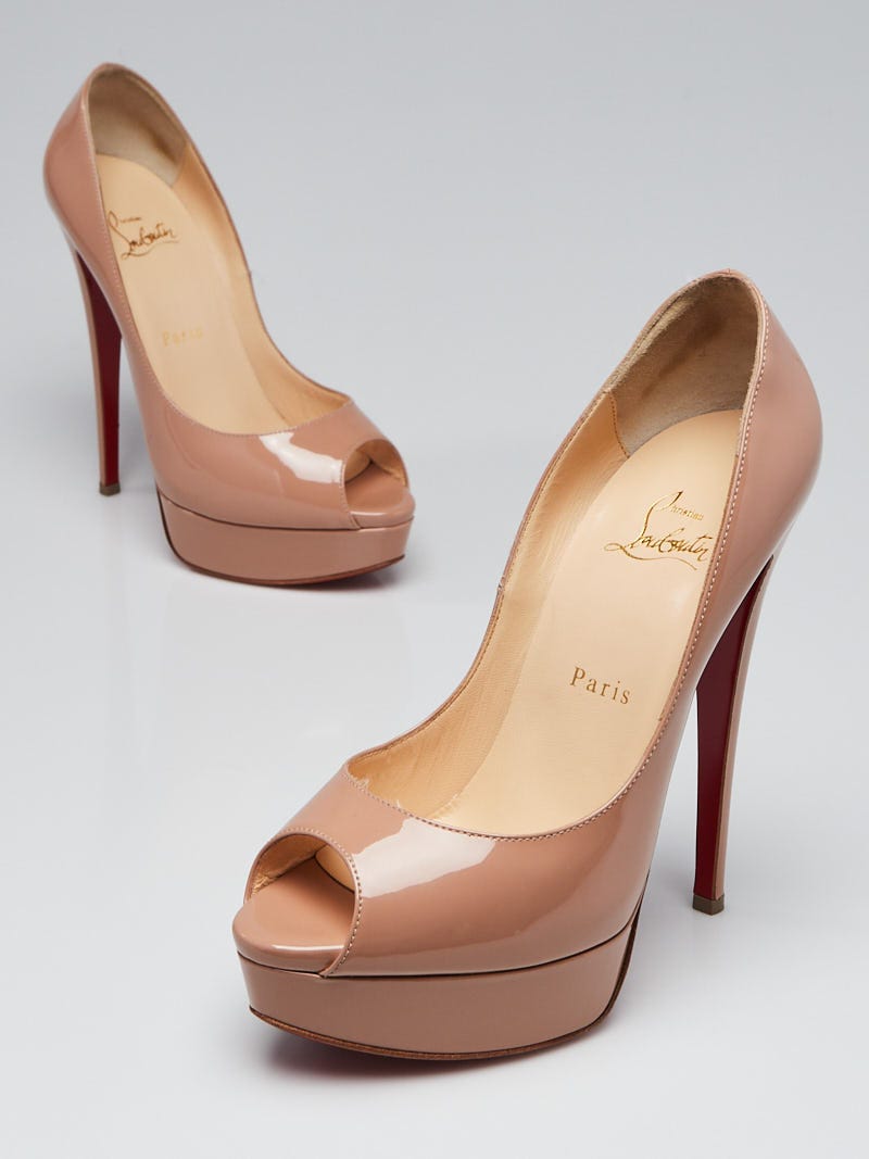 Christian Louboutin Beige Patent Leather Lady Peep 150 Pumps Size 7.5 ...