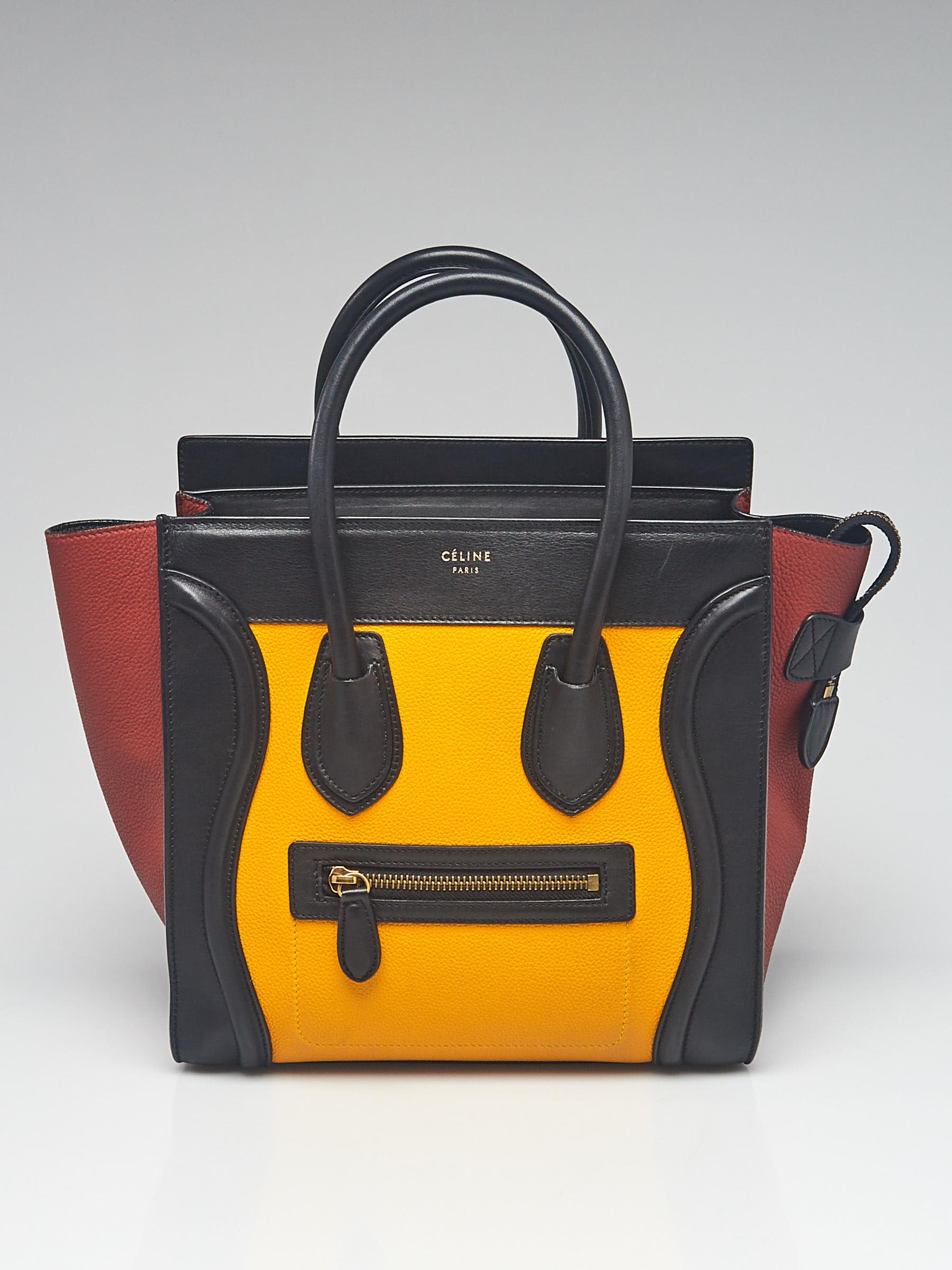 Celine Yellow Tri-Color Drummed and Smooth Leather Micro Luggage Tote ...