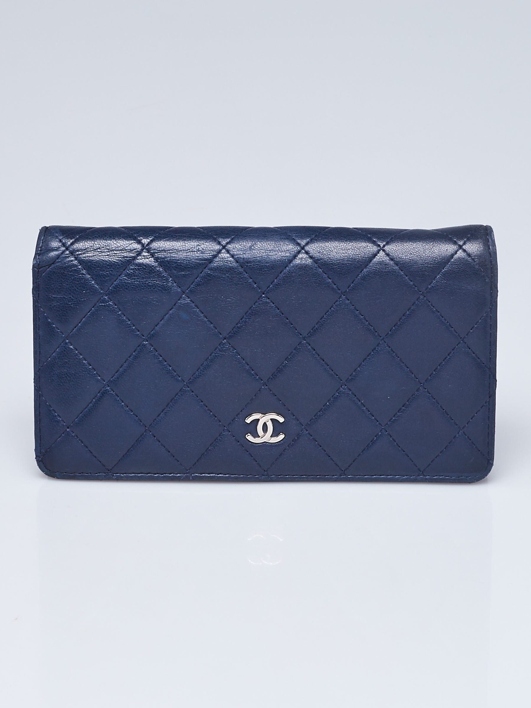 Chanel Navy Blue Quilted Lambskin Leather L Yen Wallet | Yoogi's Closet