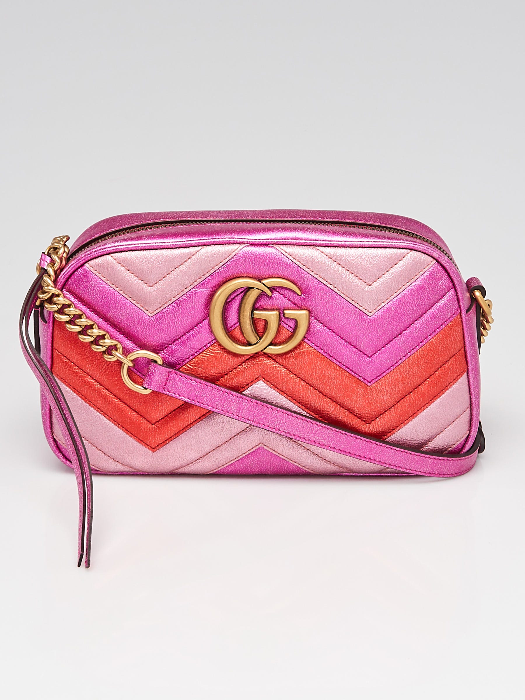 Gucci Tri-Color Metallic Leather Marmont Small Camera Bag | Yoogi's Closet