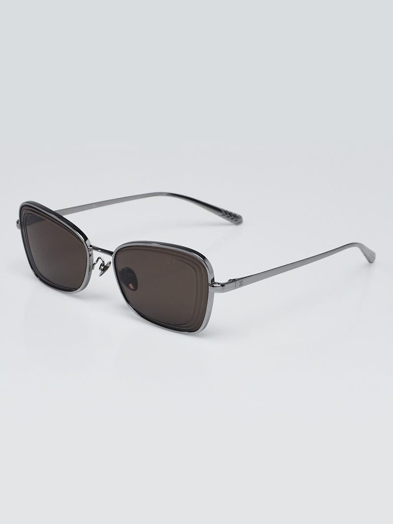 Chanel Dark Silver Metal Rectangle Etched Sunglasses - 4254 | Yoogi's ...