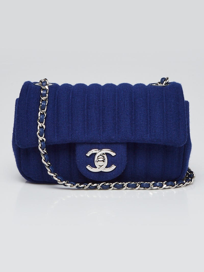 Chanel Dark Blue Quilted Jersey Fabric Extra Mini Bag | Yoogi's Closet