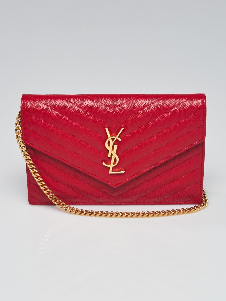 Yves Saint Laurent Red Chevron Quilted Grained Leather Envelope Small ...
