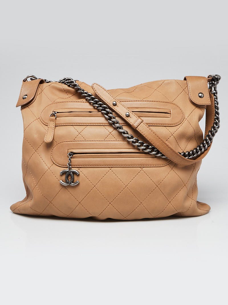 Chanel Dark Beige Quilted Leather Large Hobo Crossbody Bag | Yoogi's Closet