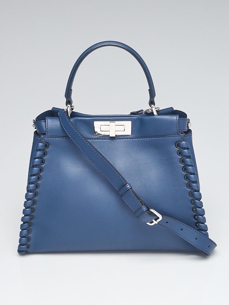 Fendi Navy Blue Calfskin Leather Whipstitch Medium Peekaboo Bag 8BN290 | Yoogi's Closet
