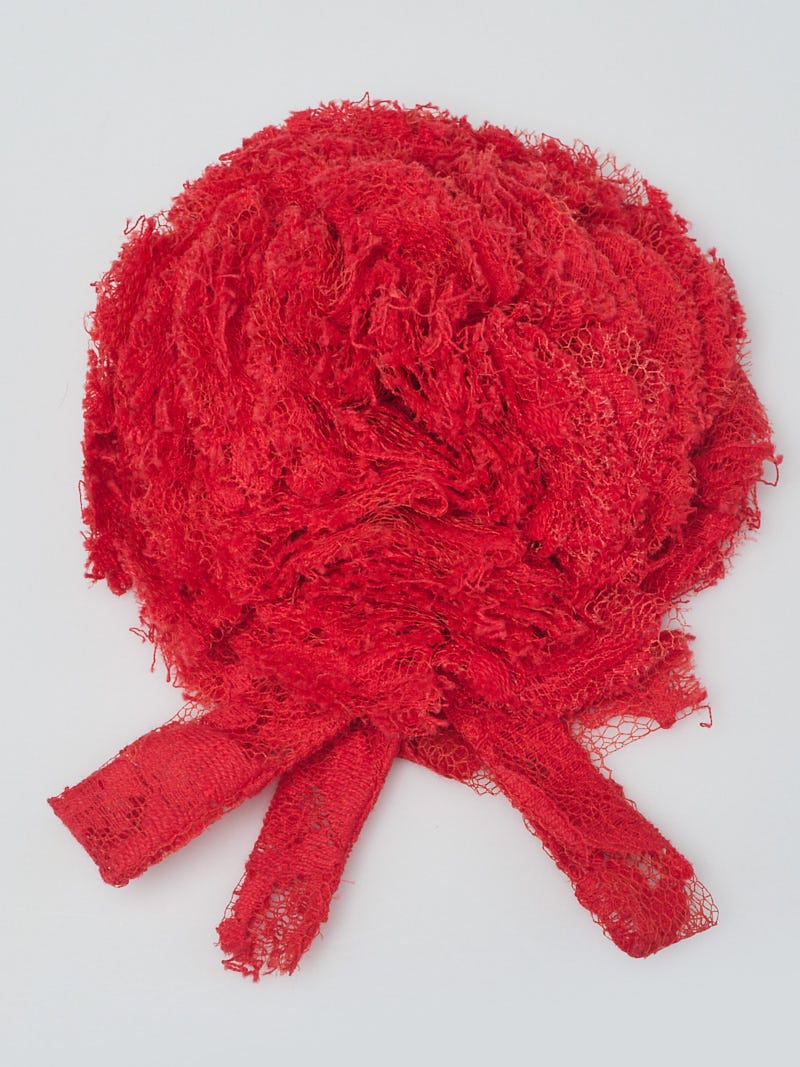 Chanel Red Lace Camellia Flower Brooch | Yoogi's Closet