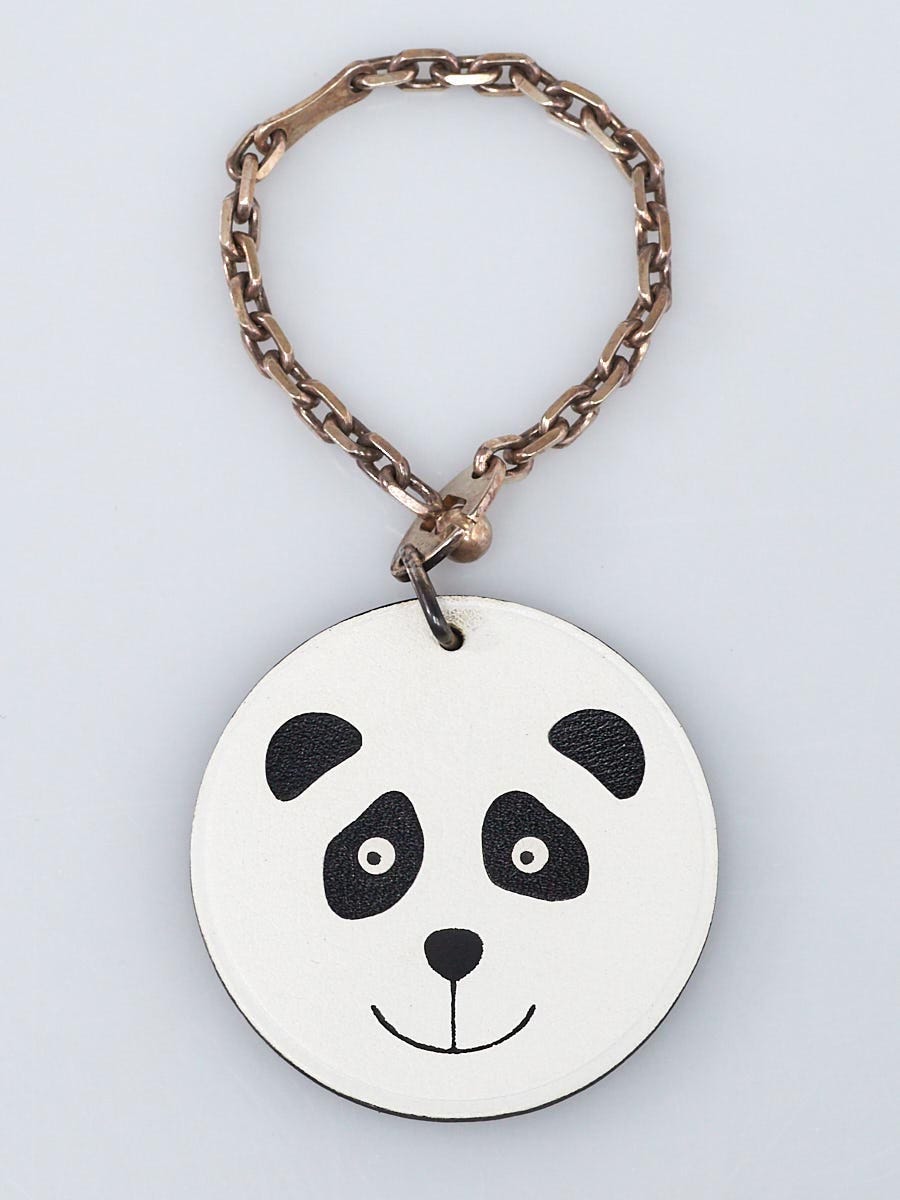Hermes White/Black Box Leather Panda Key Chain | Yoogi's Closet