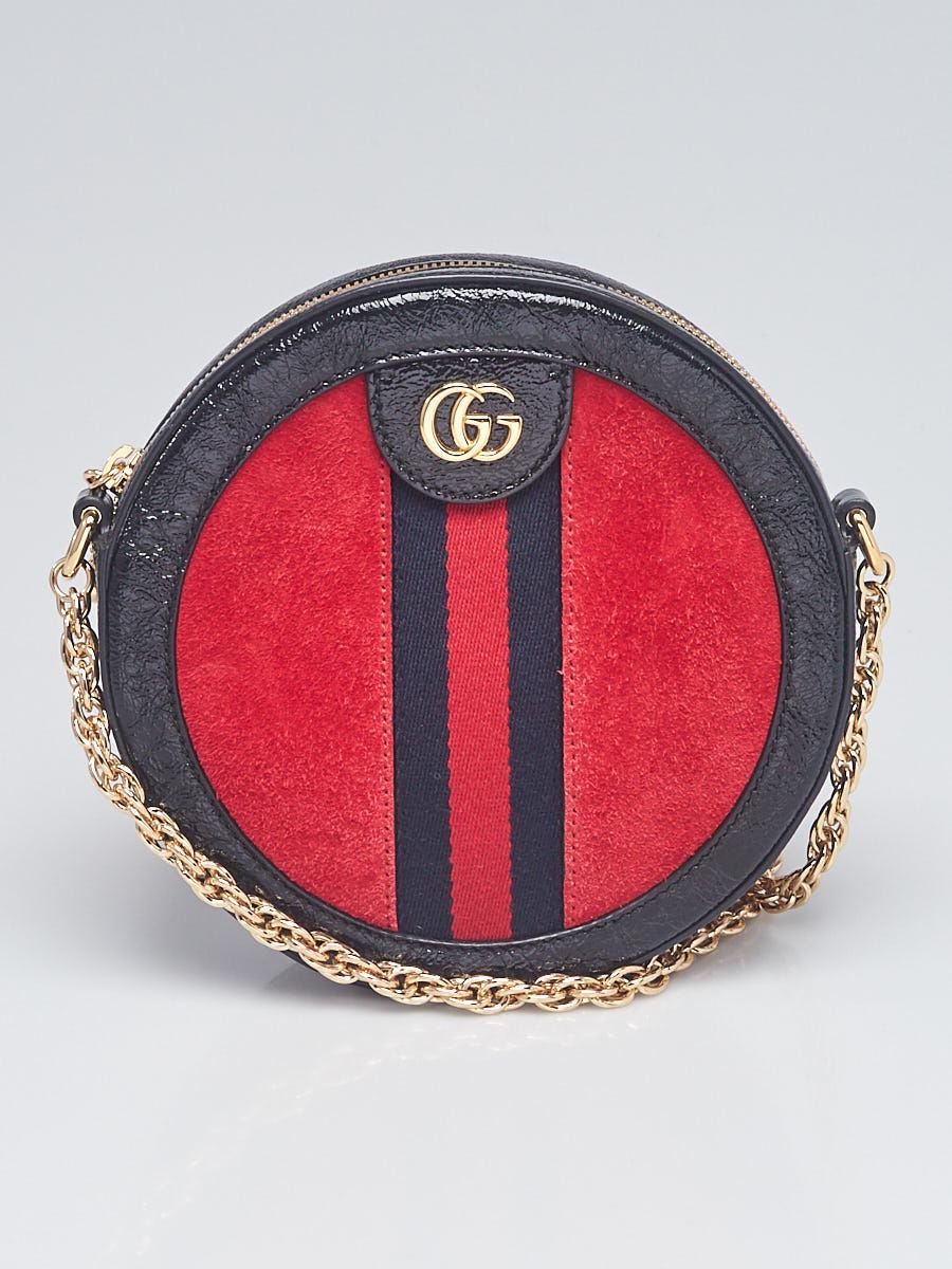 Gucci Red Suede/Patent Leather Ophidia Mini Circle Camera Bag | Yoogi's ...
