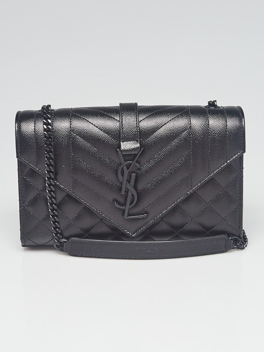 Yves Saint Laurent Black Chevron Quilted Grained Leather Envelope Small ...
