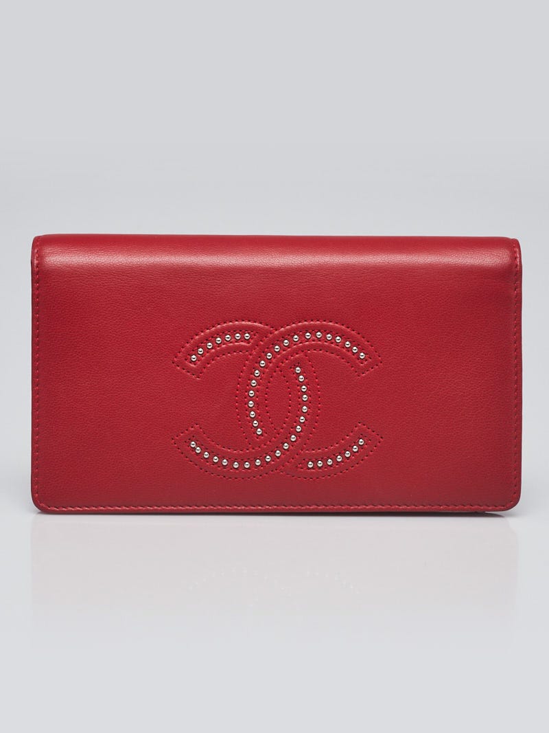 Chanel Red Leather Studded CC L Yen Wallet | Yoogi's Closet