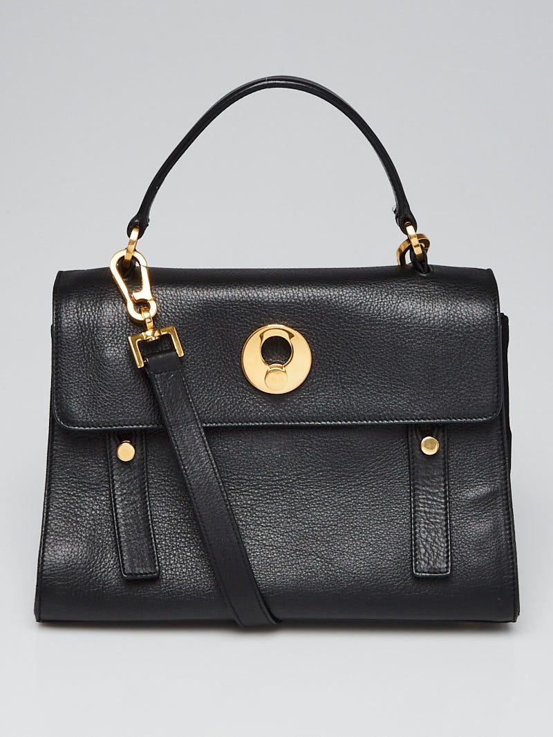 Yves Saint Laurent Black Leather/Canvas Small Muse Two Bag | Yoogi's Closet