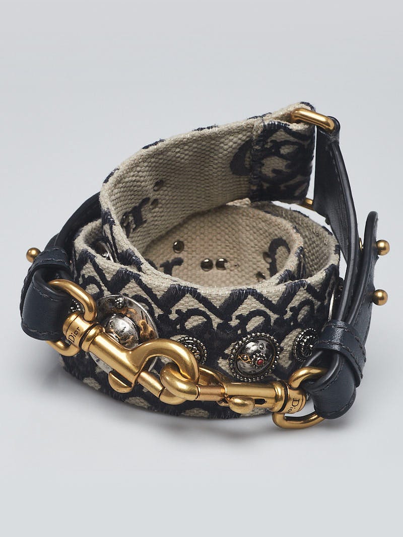 Christian Dior Blue Dior Oblique Embroidery Shoulder Strap | Yoogi's Closet