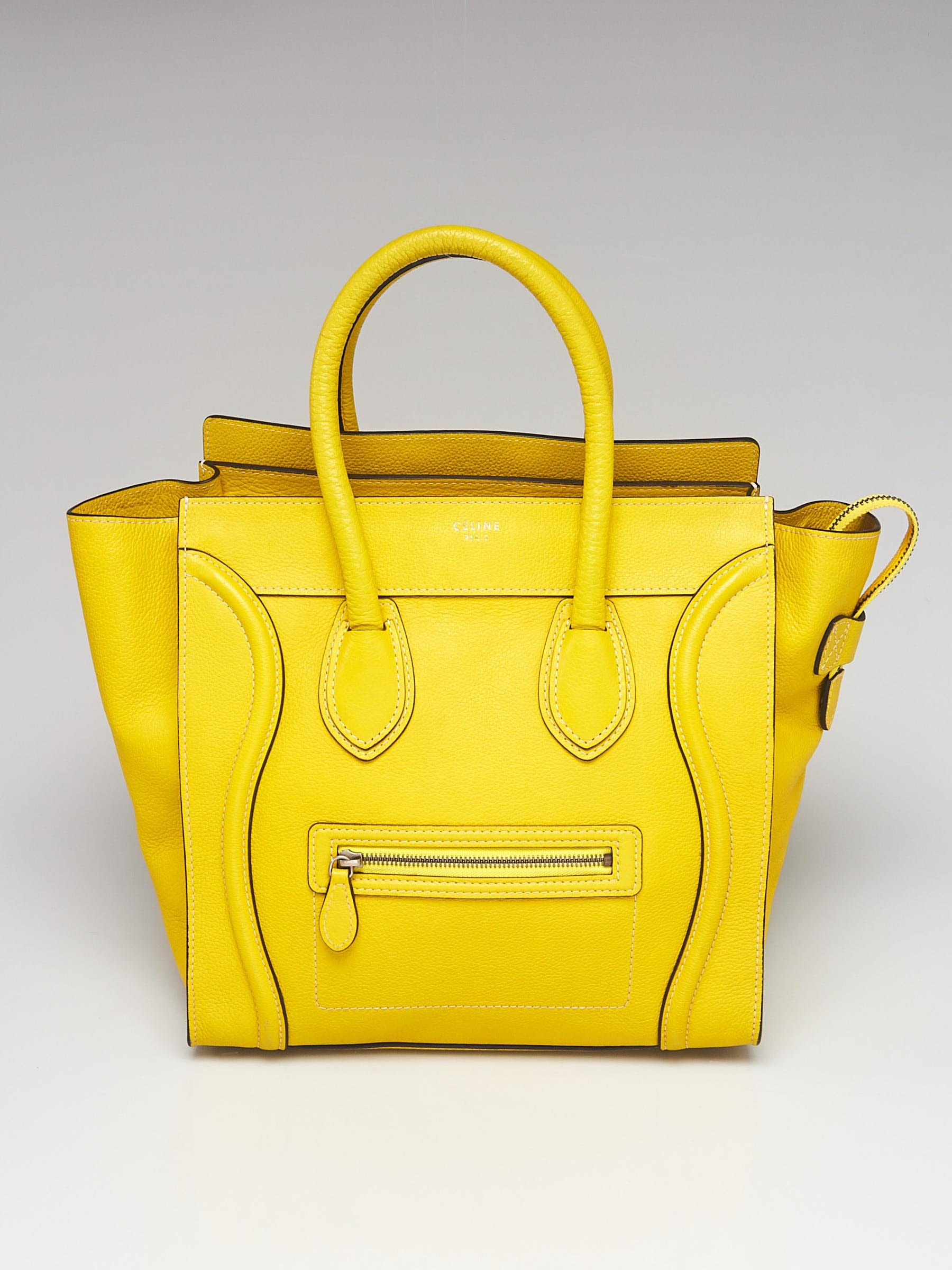 Celine Yellow Drummed Leather Mini Luggage Tote Bag | Yoogi's Closet