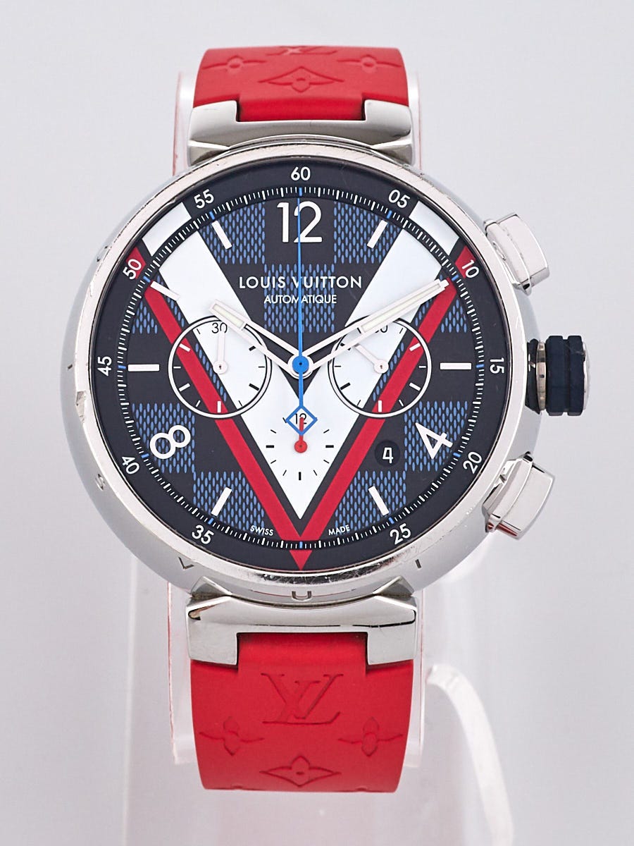 Louis Vuitton 46mm Stainless Steel Damier Cobalt Tambour Chronograph ...