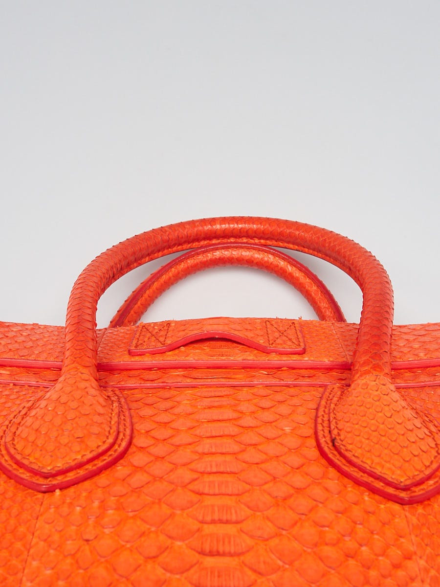 Celine Orange Python Mini Luggage Tote Bag | Yoogi's Closet Celine Orange Python Mini Luggage Tote Bag | Yoogi's Closet