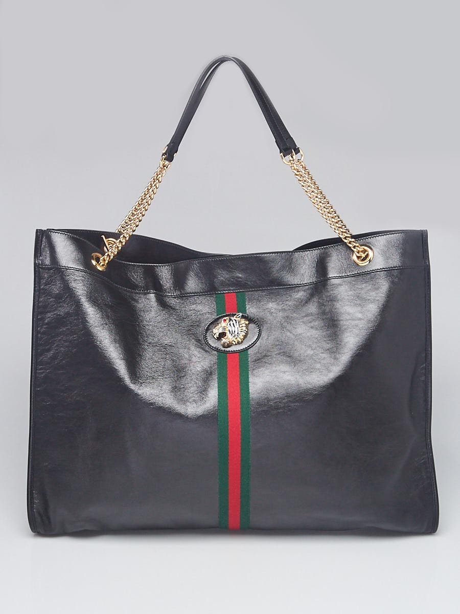 Gucci Black Leather Maxi Rajah Tote Bag | Yoogi's Closet