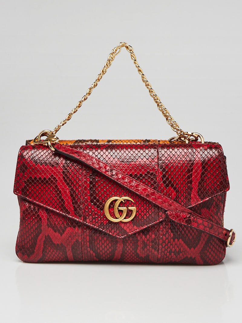 Gucci Red/Brown Python Thiara Medium Double Shoulder Bag | Yoogi's Closet