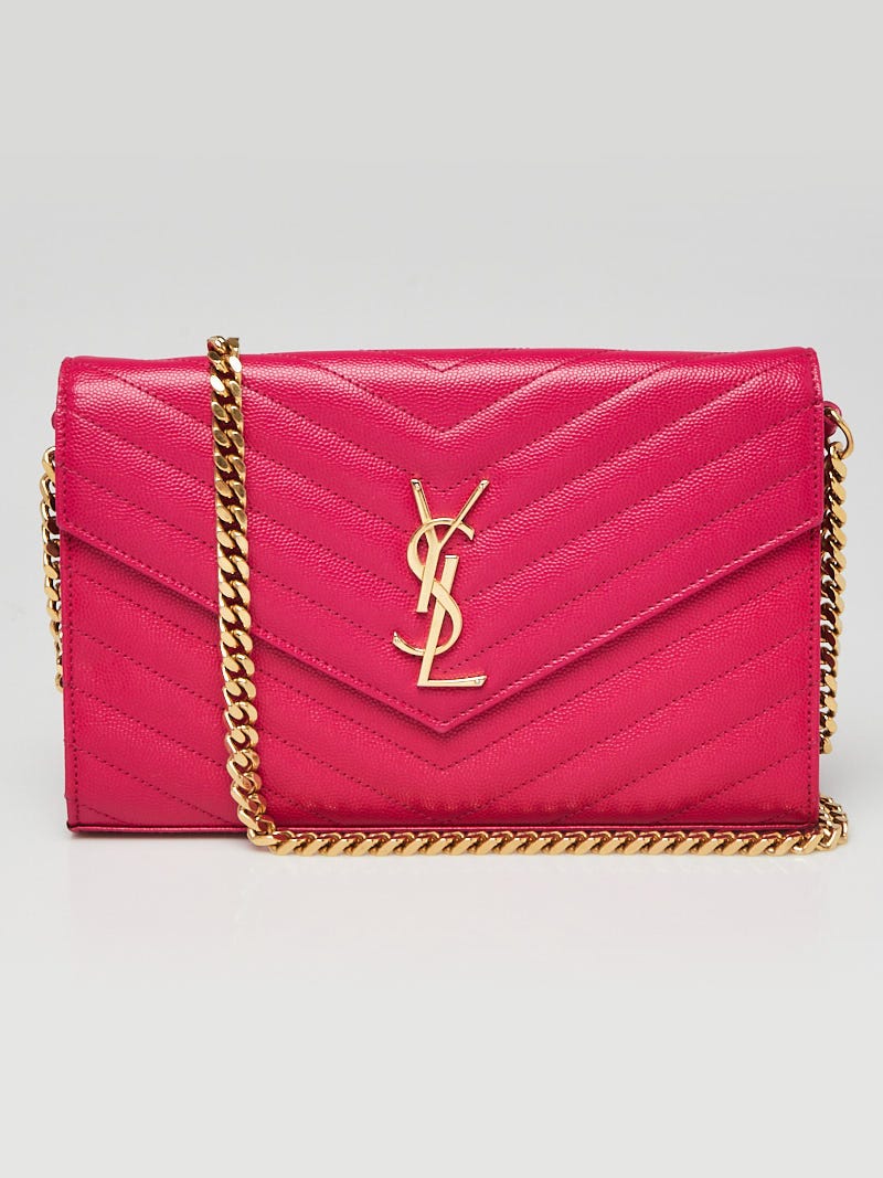 Yves Saint Laurent Pink Chevron Quilted Grained Leather Envelope Wallet ...