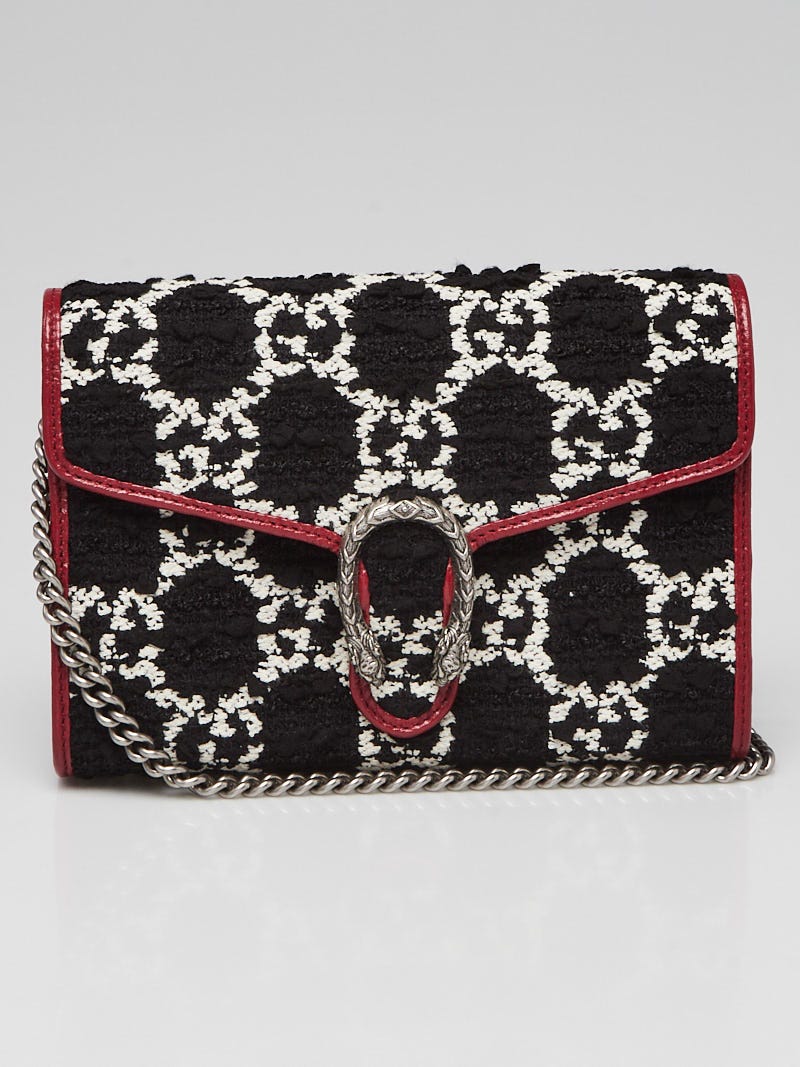 Gucci Black/White/Red GG Tweed Dionysus Mini Wallet on Chain Bag ...