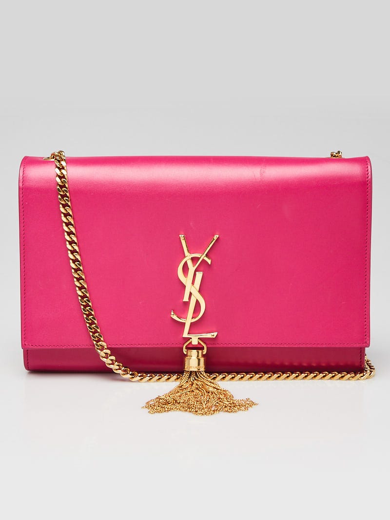 Yves Saint Laurent Pink Smooth Leather Monogram Medium Kate Flap Bag ...